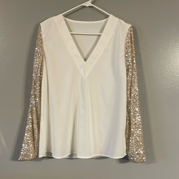 Tops | Womens Cream Colored Dress Shirt With Rose Gold Sleeves And ...